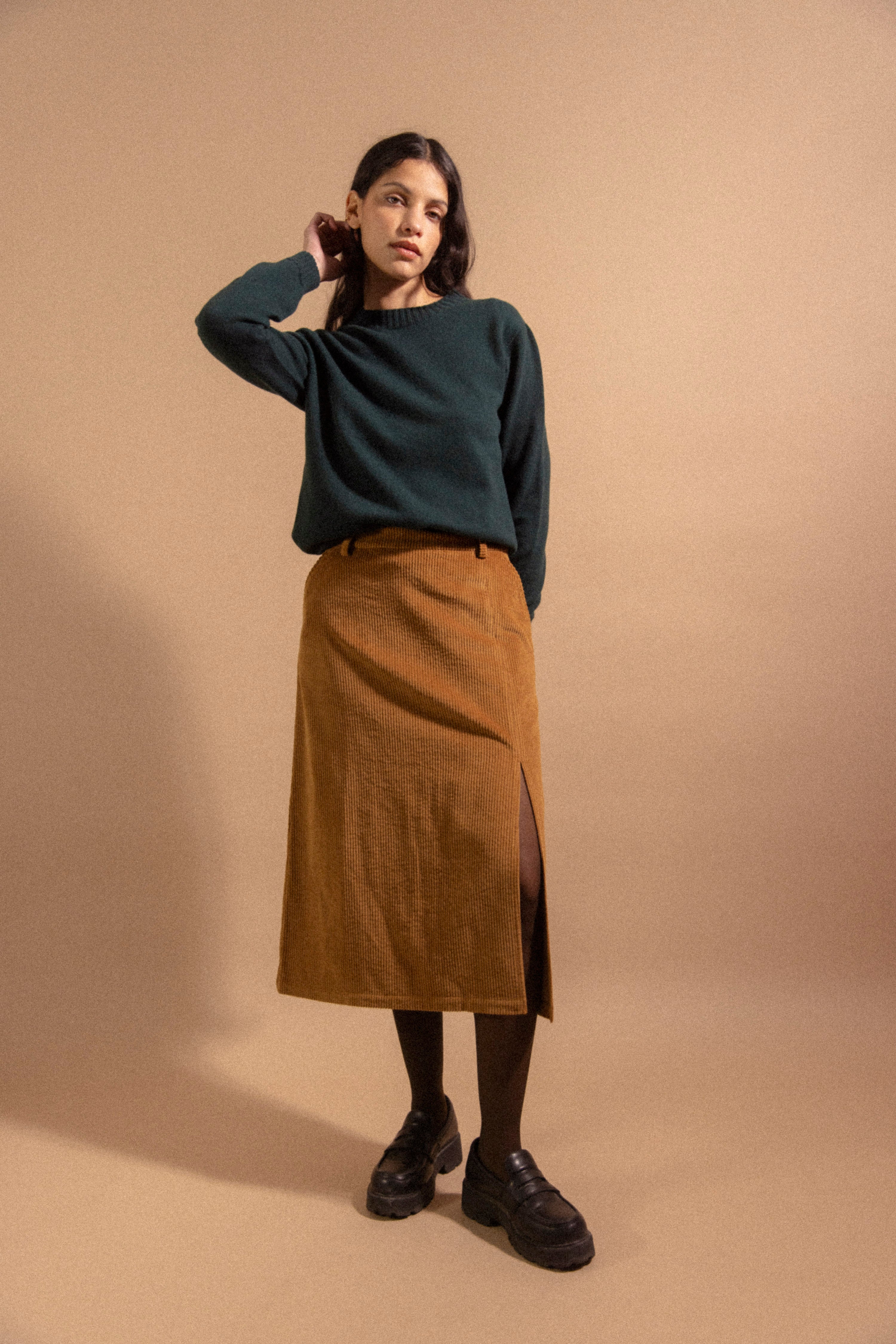 Jupe droite midi slick Havane – Les jupes de Prune